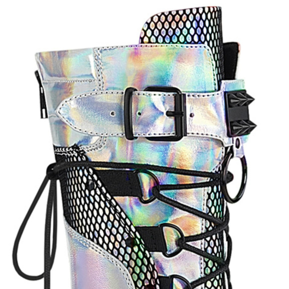 Shoes | Goth Wedge Platform Hologram Lace Up Calf Boots | Poshmark